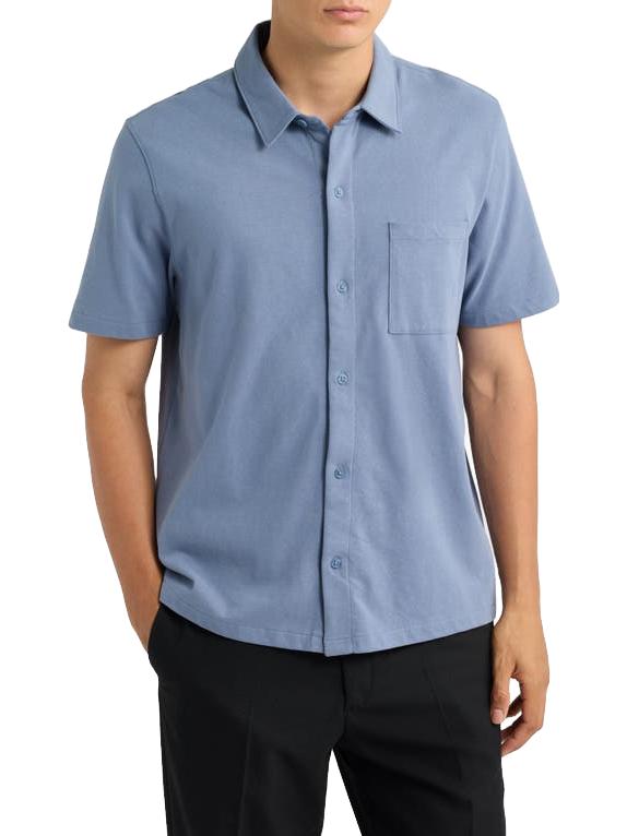 VINCE sueded jersey short sleeve button-up shirt